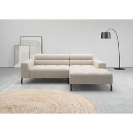 Ecksofa Home Affaire, B:223cm H:71cm T:179cm, beige, 100% Polyester, Wohnzimmer, Sofas, "Claya, 223 cm breit, L-Form, Kopfteilverstellung", Moderne