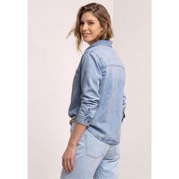 Street One Damen Langarmblusebleached wash, Gr. 46, unifarben, Web, 57% Baumwolle, 20% Polyester, 20% Viskose, 3% Elasthan, Blusen, in Denim-Optik