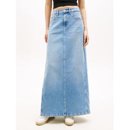 Tommy Jeans Damen Jeansrock "CLAIRE MAXI SKIRT BJ8131", blau, Gr. L, unifarben, Denim/Jeans, Obermaterial: 81% Baumwolle, 18% Lyocell, 1% Elasthan,