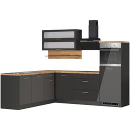 Winkelk&uuml;che KOCHSTATION, B:250cm H:200cm T:60cm, schwarz, Komplettk&uuml;chen-Sets, "KS-Milan", Stellbreite 250/220 cm, viel Stauraum, wahlweise mit