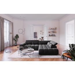 Ecksofa COTTA, B:310cm H:70cm T:225cm, grau, 100% Polyester, Wohnzimmer, Sofas, "Orion L-Form, B: 310 cm", Kopfteilverstellung & 5 Nierenkissen
