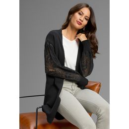 Laura Scott Damen Strickjacke, schwarz, Gr. 32, unifarben, Strick, Obermaterial: 50% Viskose, 26% Polyamid, 24% Polyester. Spitze: 90% Polyamid, 10%