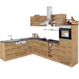 Winkelk&uuml;che KOCHSTATION, B:210cm T:300cm, braun, Komplettk&uuml;chen-Sets, "KS-Colmar", mit E-Ger&auml;ten, Stellbreite 210/300 cm