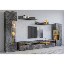 OTTO home Wohnwand &raquo;India,Breite 290cm moderne Mediawand ohne Beleuchtung&laquo; fdete, 5 Stk. tlg. grau ABS-Kunststoff, Glas, Holzwerkstoff, Kunststoff, 
