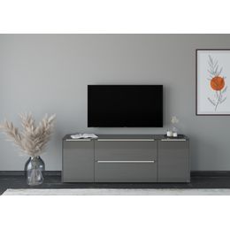 Lowboard, B:182cm H:63cm T:42cm, grau, SET ONE BY Musterring, Glas, Holzwerkstoff, Wohnzimmer, Sideboards, "Reno", Mit Gleitern und in verschiedenen