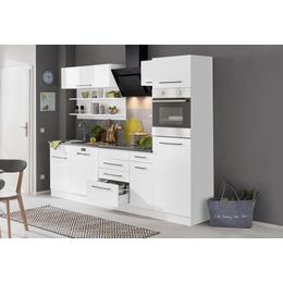 K&uuml;chenzeile KOCHSTATION, B:270cm T:60cm, wei&szlig;, Komplettk&uuml;chen-Sets, "KS-Tulsa", mit E-Ger&auml;ten, Breite 270 cm, schwarze Metallgriffe, MDF Fronten