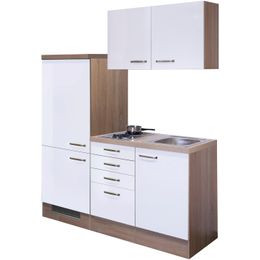 Pantryk&uuml;che Flex-Well, B:160cm H:200cm T:60cm, wei&szlig;, Komplettk&uuml;chen-Sets, "Florenz", Gesamtbreite 160 cm, mit Einbau-K&uuml;hlschrank, Kochfeld und Sp&uuml;le