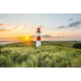 Leinwandbild &raquo;Wandbild LEUCHTTURM 60x90 cm &ndash; Leinwandbild Keilrahmen Deko modern&laquo; K&uuml;ste Landschaft Leuchtturm Meer Natur Sonnenuntergang Strand 1 Stk.