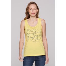 SOCCX Damen Tanktop, gelb, Gr. XXXL, bedruckt, Single Jersey, Material: 100% Baumwolle, Tops, aus Baumwolle