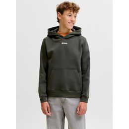 Jack & Jones Kinder Kapuzensweatshirt "JCOCLUB BACK SCRIPT SWEAT HOOD SN JNR"peat detail:jj, Gr. 128, JACK & JONES JUNIOR, bedruckt, angeraute Sweatware,