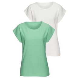 Vivance Damen Kurzarmshirt &raquo;mit modischer Streifenstruktur&laquo; 2er-Pack, mit modischer Streifenstruktur aus reiner Baumwolle gr&uuml;n 44/46