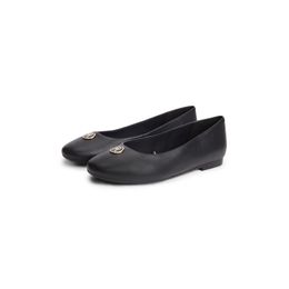 Tommy Hilfiger Damen Ballerina "TH PLATE LEATHER BALLERINA", Gr. 41, schwarz, Leder, Schuhe, Schlupfschuh, Businessschuh mit edlem Schmuckelement -