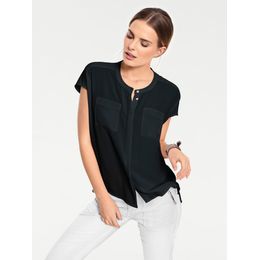 Heine Damen Kurzarmbluse, schwarz, Gr. 42, unifarben, 100% Polyester, Blusen