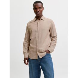 Jack & Jones JACK & JONES Herren Langarmhemd "JJEFIELD MELANGE SHIRT LS SN", beige, Gr. S, meliert, unifarben, Web, Obermaterial: 100% Baumwolle, Hemden,