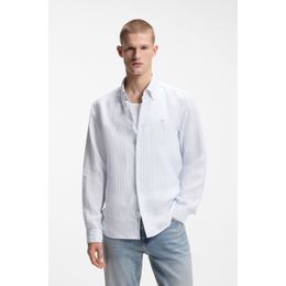 BOSS Herren Leinenhemd "LIAM", wei&szlig;, Gr. XXXL, gestreift, Web, Obermaterial: 100% Leinen, Hemden, 100% Leinen Premium Sommerhemd, Button-Down-Kragen,