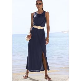 Lascana Damen Maxikleid "aus Jerseyware mit hohem Beinschlitz", blau, Gr. 44, unifarben, Jersey, Obermaterial: 100% Viskose, Kleider, Sommerkleid,