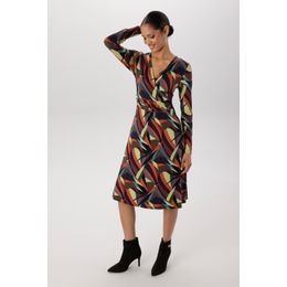 Damen Jerseykleid, bunt, Gr. 44, Aniston SELECTED, bedruckt, gemustert, Single Jersey, Obermaterial: 95% Viskose, 5% Elasthan, Kleider, V-Ausschnitt