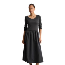 Marc O'Polo Damen Jerseykleid "mit Baumwoll-Popelinerock", grau, Gr. L, MARC O'POLO DENIM, unifarben, Obermaterial: 96% Baumwolle, 4% Elasthan, Kleider