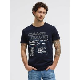 CAMP DAVID Herren Rundhalsshirt, blau, Gr. XL, bedruckt, Single Jersey, Material: 100% Baumwolle, Shirts, mit Kontrastn&auml;hten