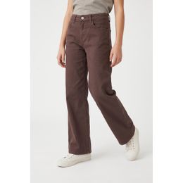 name it M&auml;dchen 5-Pocket-Hose "NKFROSE WIDE TWI PANT 1115-TP NOOS", braun, Gr. 140, unifarben, Twill, Obermaterial: 98% Baumwolle, 2% Elasthan,