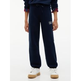 Tommy Hilfiger M&auml;dchen Sweathose "TOMMY SCRIPT SWEATPANTS", blau, Gr. 4, unifarben, Sweatware, Obermaterial: 68% Baumwolle, 32% Polyester, Hosen,