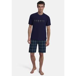 Bugatti Herren Shorty, Gr. 52, blau, Single Jersey, Obermaterial: 100% Baumwolle, Homewear-Sets, Kurzarm, Rundhalsausschnitt, kurze Hose, kariert,
