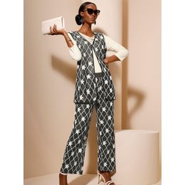 CR&Eacute;ATION L CREATION L Damen Longweste, schwarz-wei&szlig;, Gr. 48, gebl&uuml;mt, gemustert, 100% Polyester, Westen