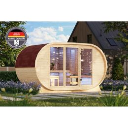 Karibu Fasssauna &raquo;breit&laquo; verschiedene Varianten braun Saunaofen, externe Steuerung, 9 kW