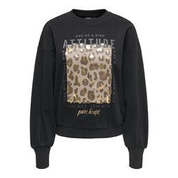 Only Damen Sweatshirt "ONLBROOKY L/S PRINT UB CS SWT", schwarz, Gr. S, bedruckt, Sweatware, Obermaterial: 60% Baumwolle, 40% Polyester, Sweatshirts,