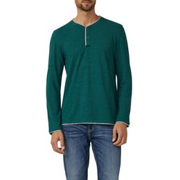 s.Oliver Herren Henleyshirt, gr&uuml;n, Gr. L, unifarben mit Farbeinsatz, Jersey, Obermaterial: 55% Baumwolle, 45% Polyester, Shirts, mit Kontrast-Details