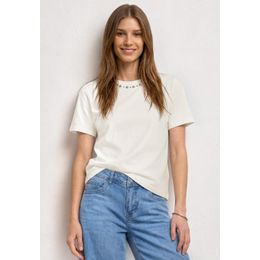 Street One Damen T-Shirt, wei&szlig;, Gr. 44, unifarben, Web, 48% Baumwolle, 48% Modal, 4% Elasthan, Shirts, mit Nietendeko