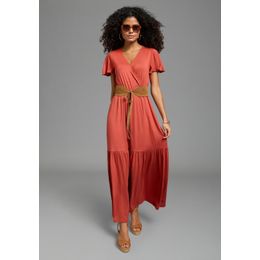 Laura Scott Damen Maxikleid, rot, Gr. 40, unifarben, Single Jersey, Obermaterial: 95% Viskose, 5% Elasthan, Kleider, langer Schnitt, f&uuml;r entspannte