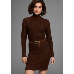 Laura Scott Damen Strickkleid, braun, Gr. 44, Zopfmuster, clean, unifarben, Strick, Obermaterial: 50% Baumwolle, 50% Polyacryl, Kleider, mit