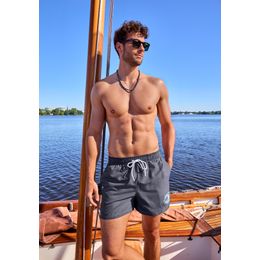 John Devin Herren Badeshorts, grau, Gr. M, unifarben, Microfaser, Microfaser, Badehosen, mit platziertem Druck