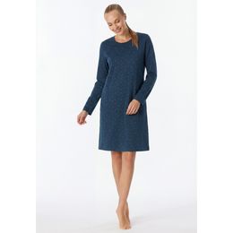 Schiesser Damen Nachthemd "Casual Essentials", Gr. 50, blau, Single Jersey, Obermaterial: 100% Baumwolle, Kleider, mit langen &Auml;rmeln, seitlichen