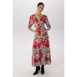 Damen Midikleid, bunt, Gr. 46, Aniston SELECTED, bedruckt, gemustert, Jersey, Obermaterial: 95% Viskose, 5% Elasthan, Kleider, mit Smok-Details und