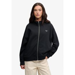 Superdry Damen Sweatjacke "SIGNATURE EMB OVERSIZED TRACK", schwarz, Gr. S, unifarben, Sweatware, Obermaterial: 60% Baumwolle, 40% Polyester,