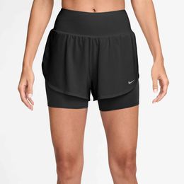 Nike Damen Laufshorts "W NK TEMPO FLW MSH DF 2N1 SHRT", schwarz, Gr. S, Obermaterial: 86% Polyester, 14% Elasthan, Hosen, ohne Verschluss, aus Mesh,