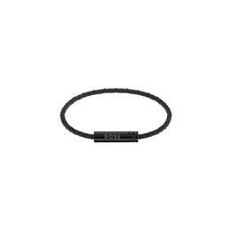 BOSS Herren BOSS Lederarmband &raquo;ARES AIR&laquo; Emaille schwarz 19cm, Edelstahl Leder