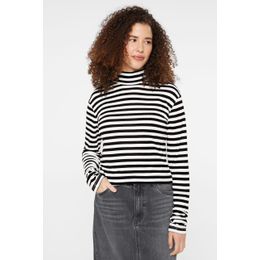 Damen Langarmshirt, schwarz-wei&szlig;, Gr. M, SENSES.THE LABEL, gestreift, Web, Material: 65% Polyester, 35% Viskose, Shirts