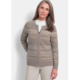 GOLDNER Kurzgr&ouml;&szlig;e: Warme Strickjacke mit Rei&szlig;verschluss in beige / gemustert | Gr.: 22