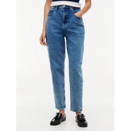 Tommy Jeans Damen Mom-Jeans "90'S MOM HIGH TAPERED BJ4138", blau, Gr. 32, Abriebeffekte, Denim/Jeans, Obermaterial: 99% Baumwolle, 1% Elasthan,