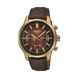 CASIO EDIFICE Herren CASIO EDIFICE Chronograph Quarzuhr, Armbanduhr, Herrenuhr, Lederarmband, analog, Tag braun Einheitsgr&ouml;&szlig;e