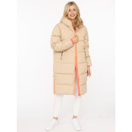 Zwillingsherz Damen Steppmantel "&bdquo;Leo Kapuze&ldquo;", beige, Gr. XL, Obermaterial: 100% Polyester, M&auml;ntel, Kapuze mit Leofutter, Rei&szlig;verschluss, Taschen,
