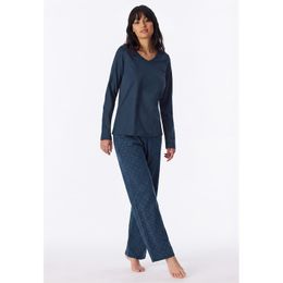 Schiesser Damen Schlafanzug &raquo;Casual Essentials&laquo; 2 Baumwolle, V-Ausschnitt, lang&auml;rmelig blau 42