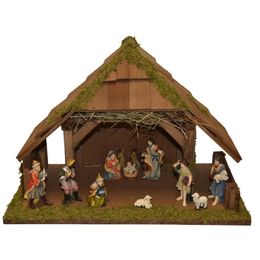 Krippe &raquo;Krippenstall&laquo; mit 12 cm Poly-Figuren 12tlg. braun Holzwerkstoff Einheitsgr&ouml;&szlig;e