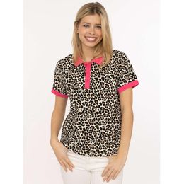 Zwillingsherz Poloshirt "Leo" in Beige/ Hellbraun/ Pink - 61% | Gr&ouml;&szlig;e XL | Damen-tops