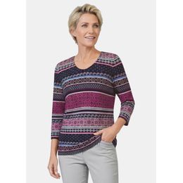 GOLDNER Kurzgr&ouml;&szlig;e: Jerseyshirt mit Rundhals in marine / gemustert | Gr.: 22
