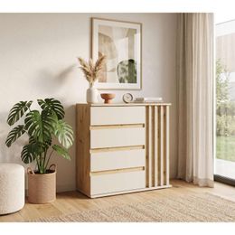 Home affaire Kommode &raquo;LANDUVA Sideboard mit viel Stauraum, Breite 80 cm&laquo; Schrank mit Schubladen und 1 T&uuml;r, Lamellen Design Holzwerkstoff B/H/T: 80cm x