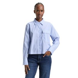 Tom Tailor Denim Damen TOM TAILOR Denim Langarmbluse gestreift, kurze Form, mit Brusttasche blau L